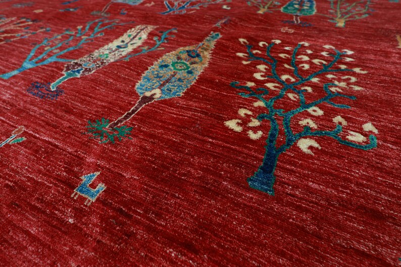 9x12 Tree of Life Animal Red Area Rug, Hand Knotted Rug, Rug for ...