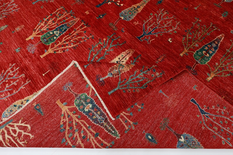 9x12 Tree of Life Animal Red Area Rug, Hand Knotted Rug, Rug for ...