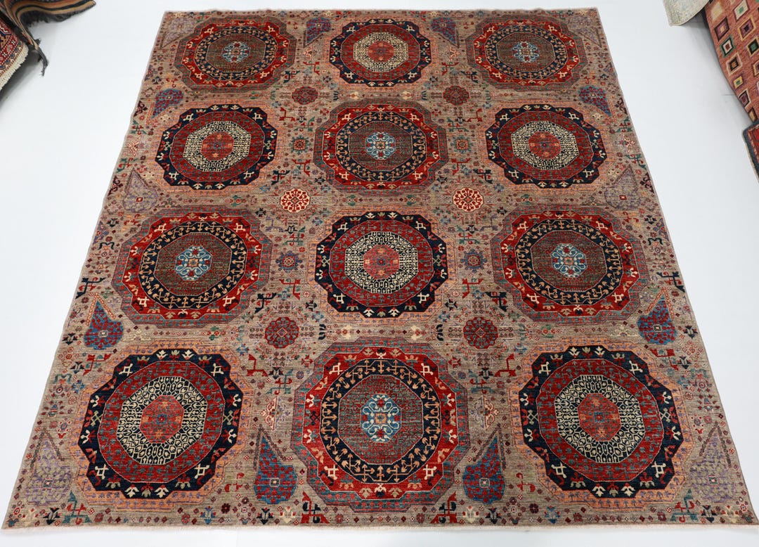 9x9 Mamluk Square Grayarea Rug, Hand Knotted Rug, Rug for Livingroom ...