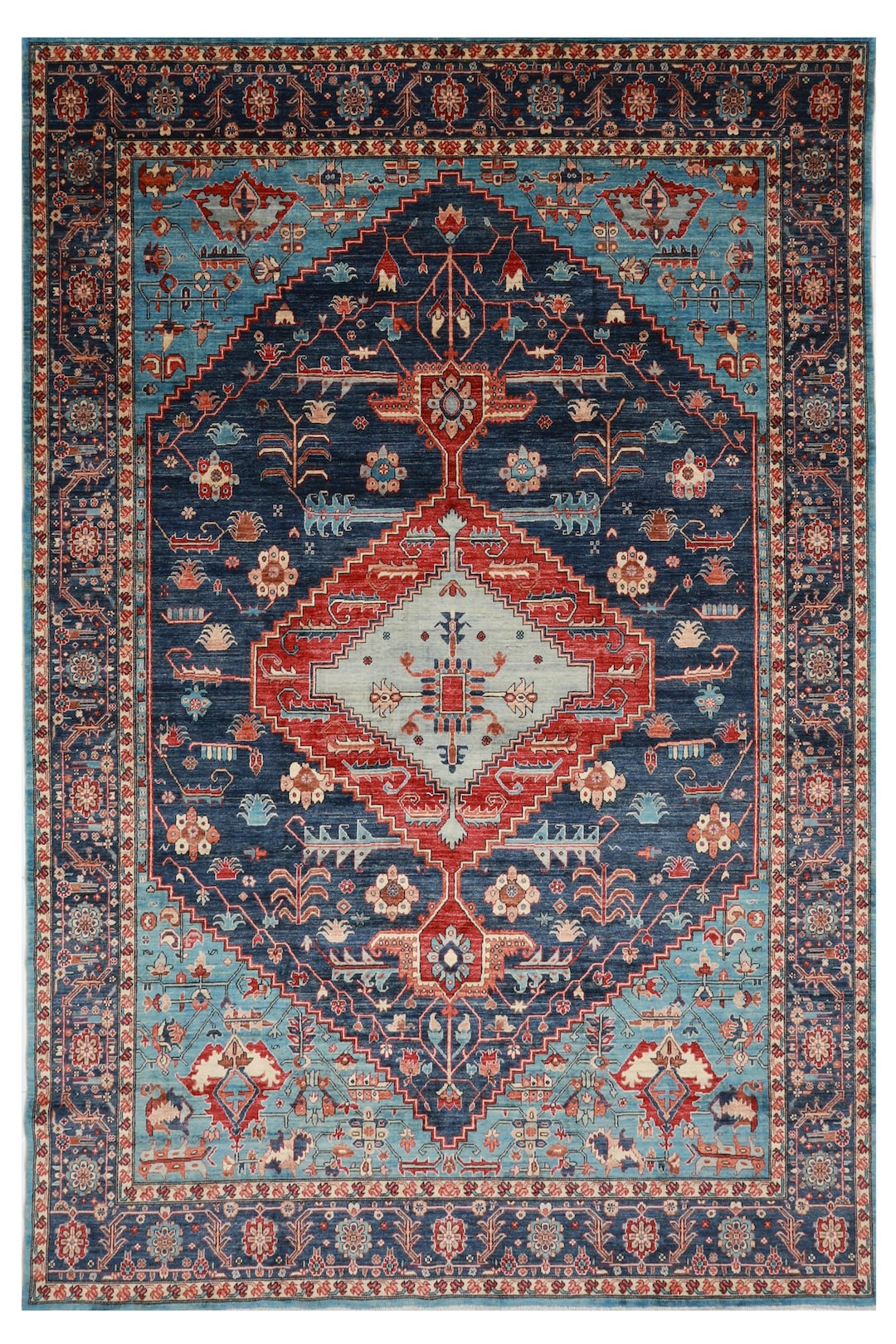 9x12 Serapi Blue Area Rug, Afghan Hand Knotted Veg Dye Wool Rug, Rug ...
