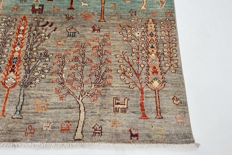 5x7 Ft Landscape Tree of Life Area Rug, Afghan Hand Knotted Rug ...