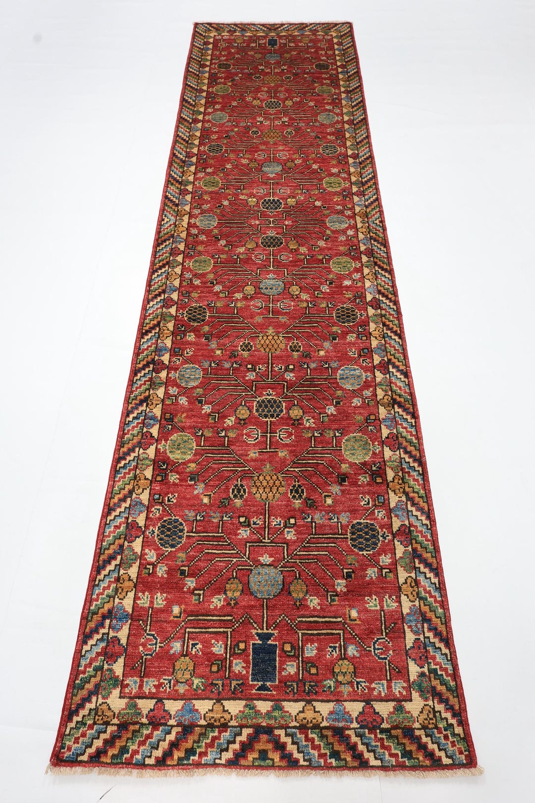 10 Ft Suzani Red Hallway Runner Rug, Hand Knotted Veg Dye Wool Rug ...