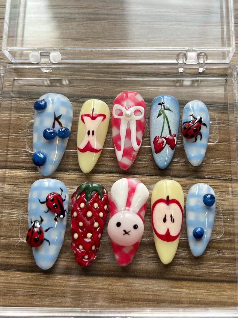 Spring Picnic Press on Nails | Spring Press on Nails | Handmade Press ...