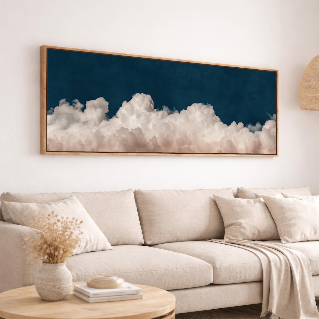 Large Minimalist Cloud Framed Canvas Print, Horizontal Abstract Above ...