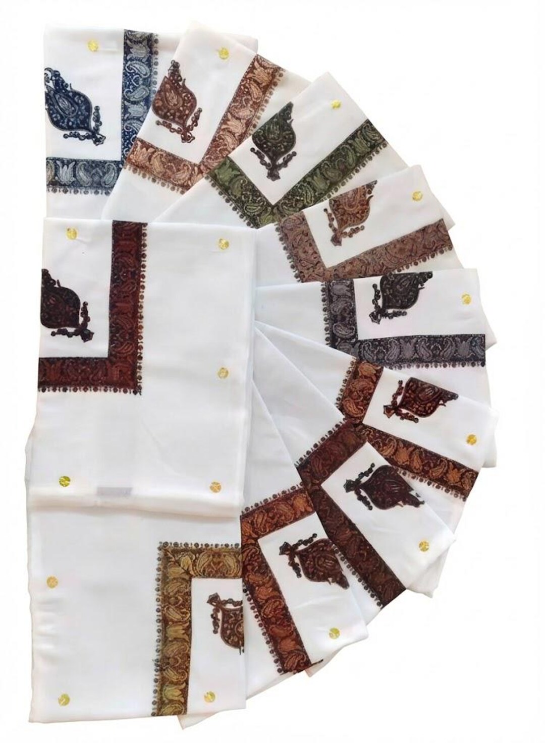 Luxury White Pashmina Ghutra- Traditional Kashmiri Paisley Embroidery ...