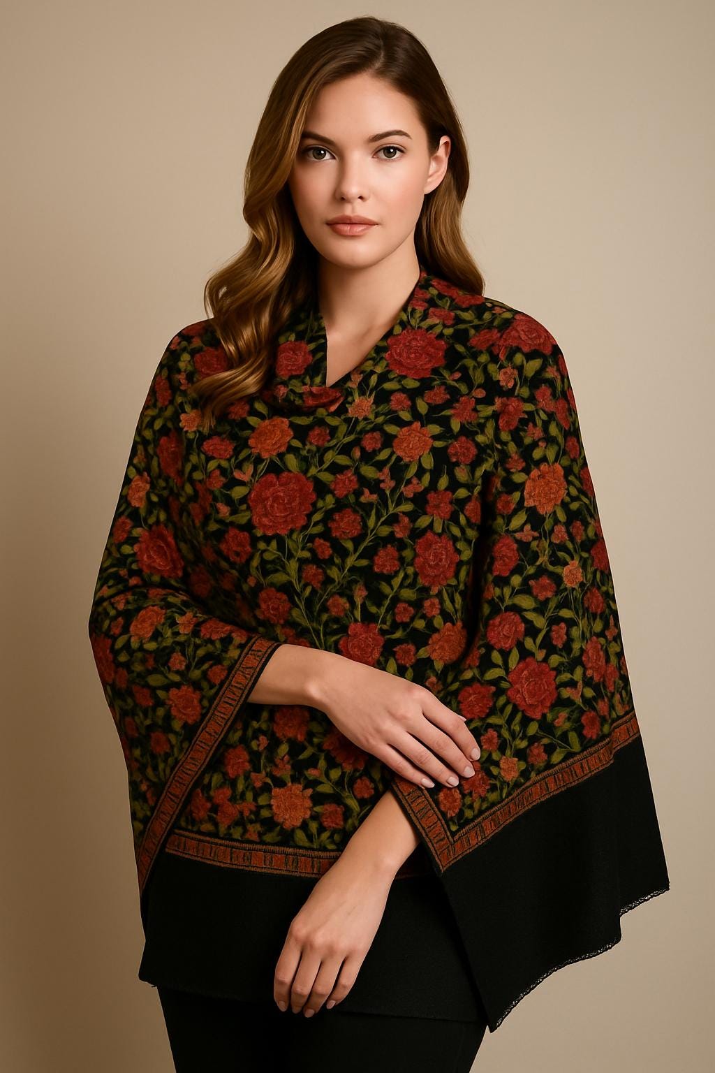 Hand Embroidered Black Pashmina Shawl: Kashmiri Floral Wool Wrap - Etsy