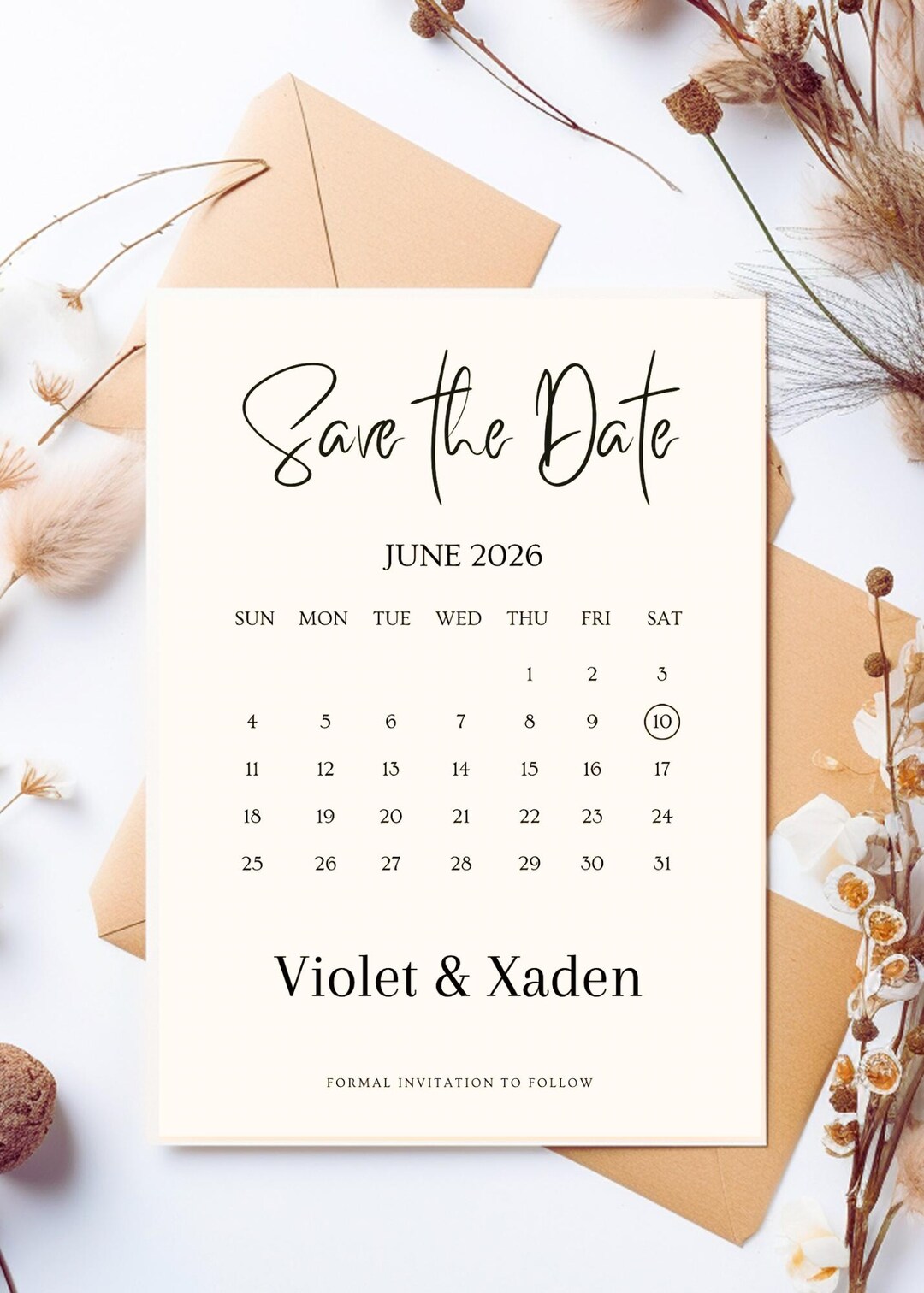 Minimalist Save the Date Calendar Template | Printable Save the Date ...