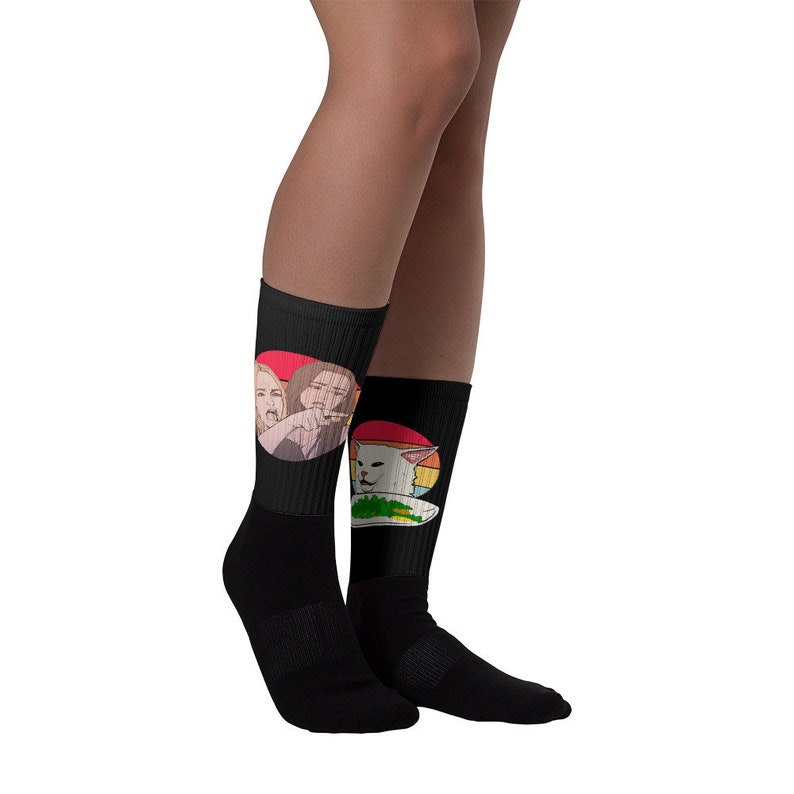 Angry Woman Yelling at Confused Cat Meme Socks - Etsy