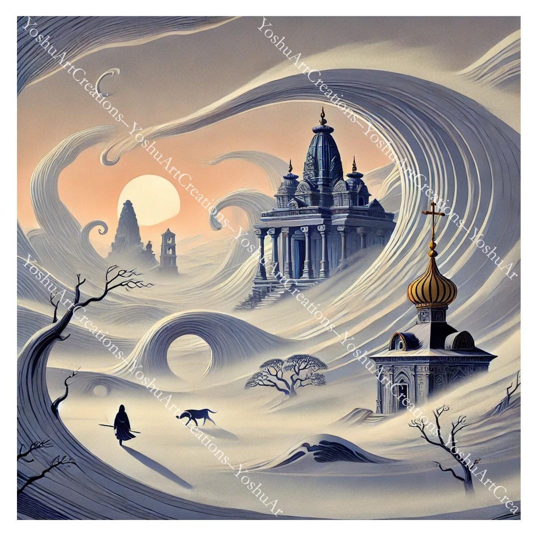 Snowy Temple Landscape, Mystical Printable Wall Art, the Sacred Dance ...