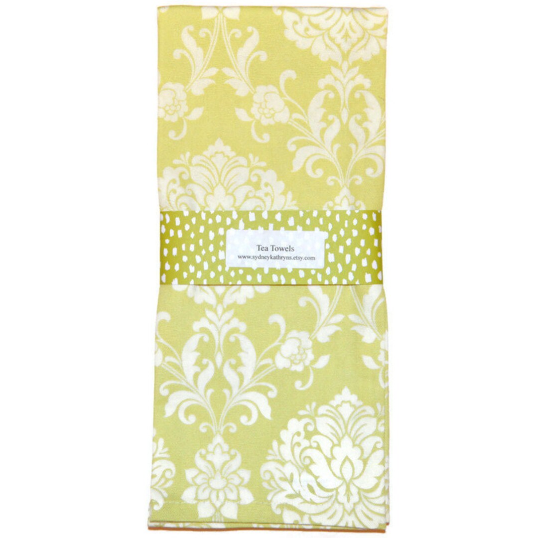 Tea Towels, Green Kitchen Towels, Green Damask, Dish Towels, Set of 2 ...