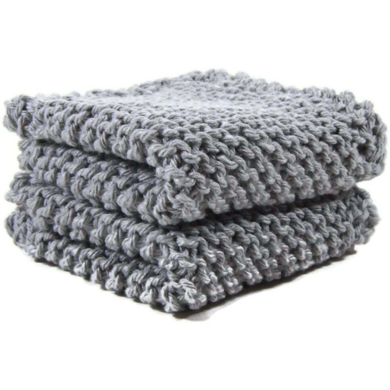 Hand Knit Dish Cloths, Grey Dishcloths, Gray Dish Rags, Gray Hand Knit ...