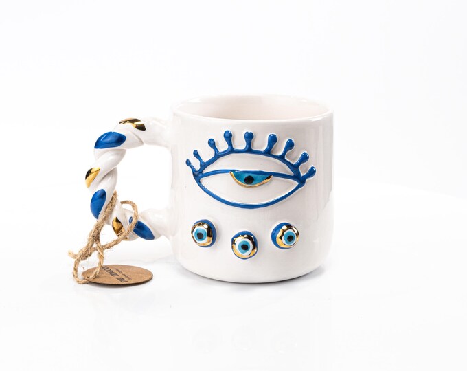 Handmade Ceramic Mug, Evil Eye Mug, Coffee Mug, Tea Mug, Coffee Lover ...