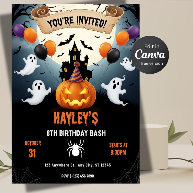 Halloween Birthday Party Invitation: Spooky Kids Theme (digital) - Etsy