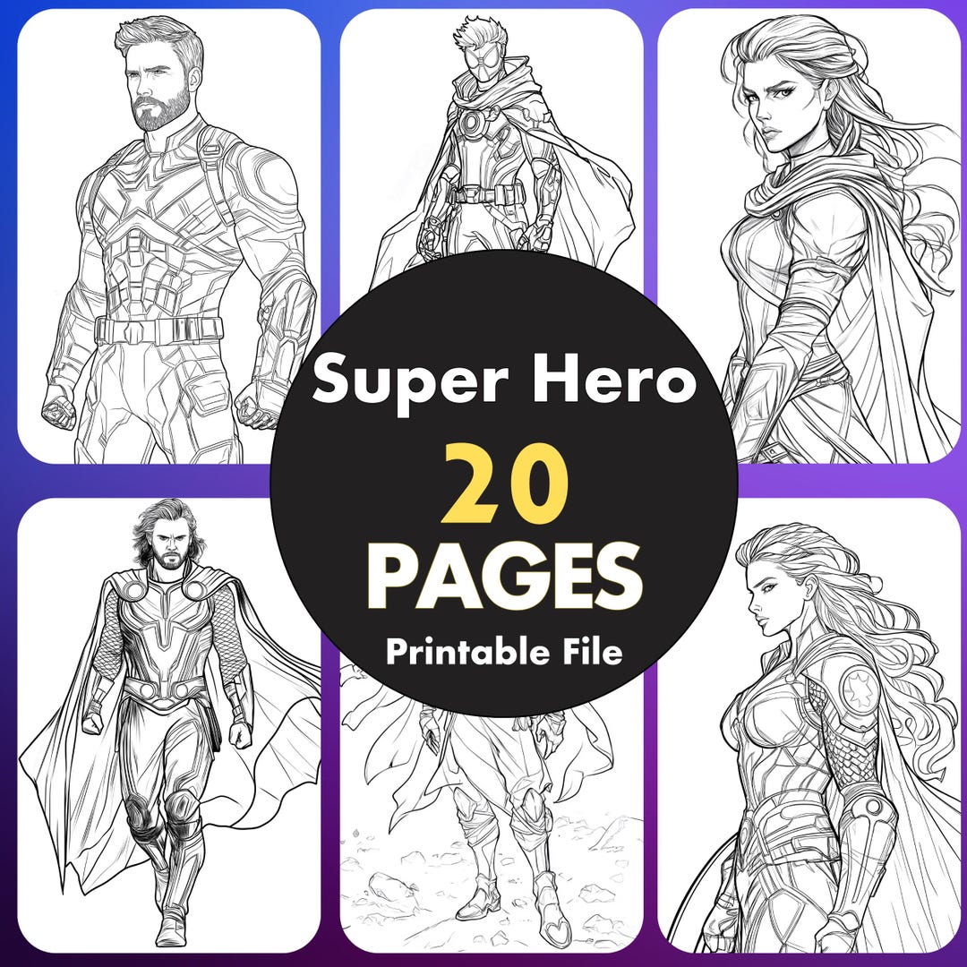 Coloring Pages for Kids | 20 Super Hero Printable PDF | Fun and Easy ...