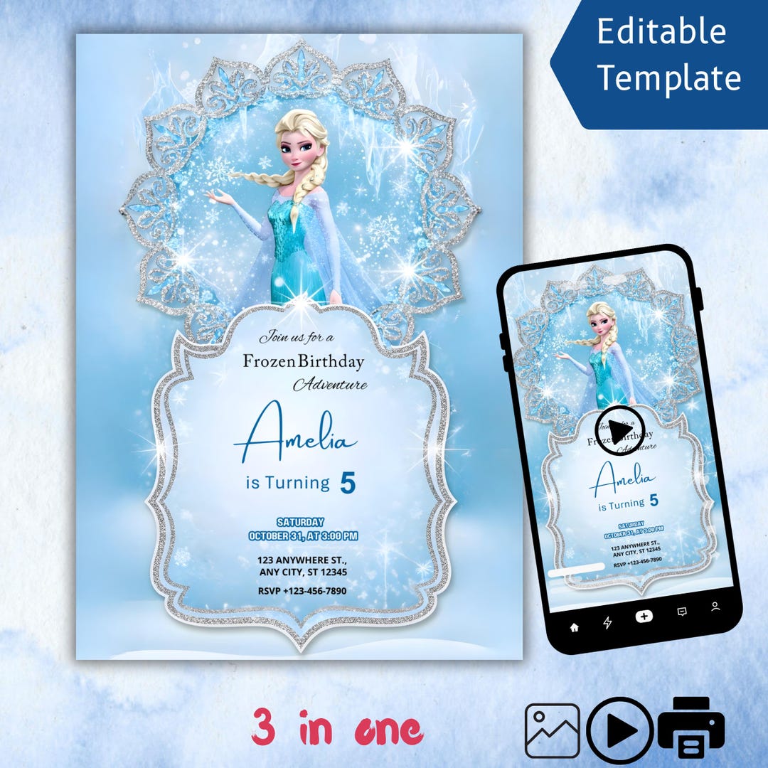 Frozen Birthday Invitation: Elsa Party, Editable Canva Template (video ...