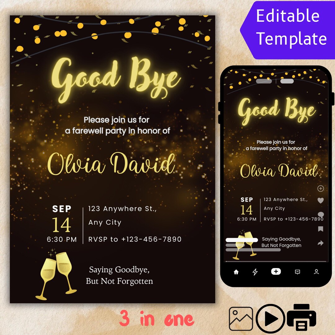 Editable Farewell Party Invitation | Editable Canva Template | Video ...