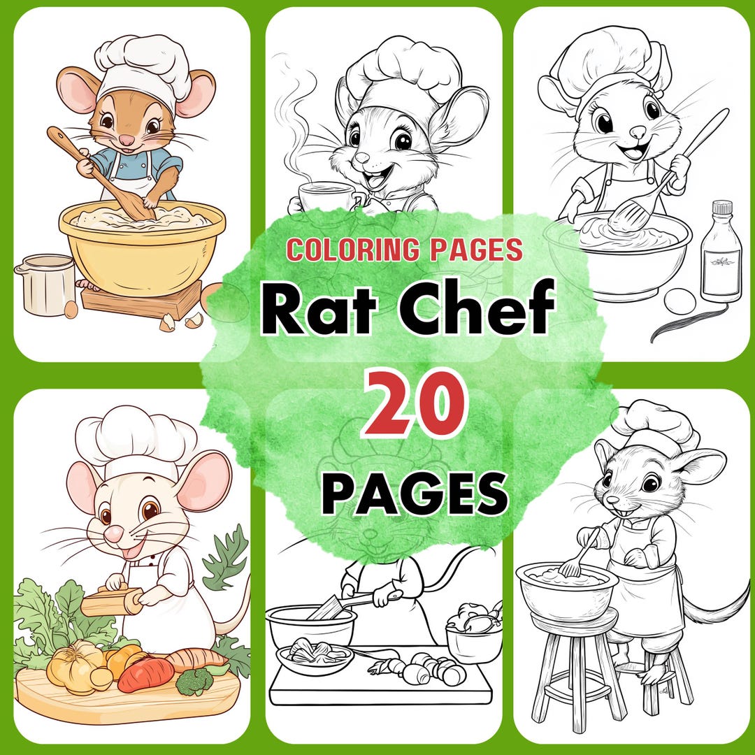 Rat Chef Coloring Pages for Kids – 20 Printable Pages A4 – Cooking ...