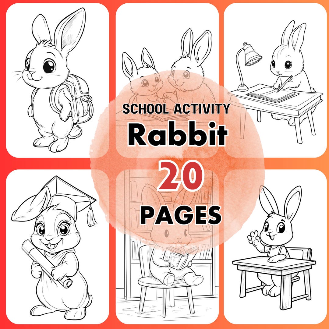 Rabbit School Activity Coloring Pages for Kids – 20 Printable A4 Pages ...