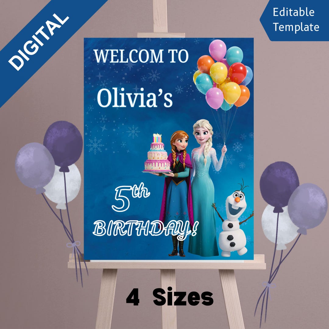 Frozen Birthday Welcome Sign: Elsa and Anna Party Decor (editable Canva ...