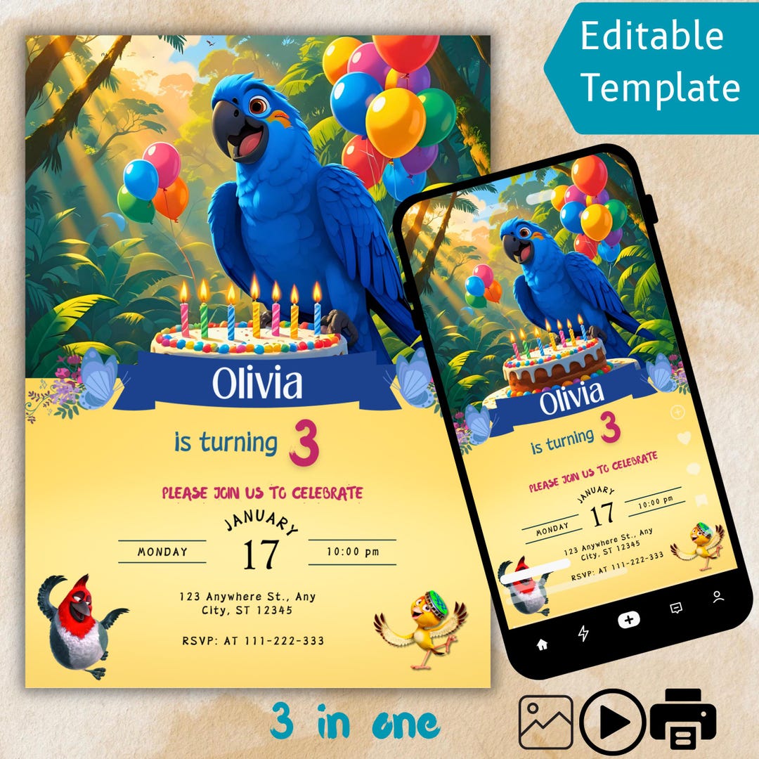 Rio Birthday Invitation Template | Animated Movie Party (digital File ...