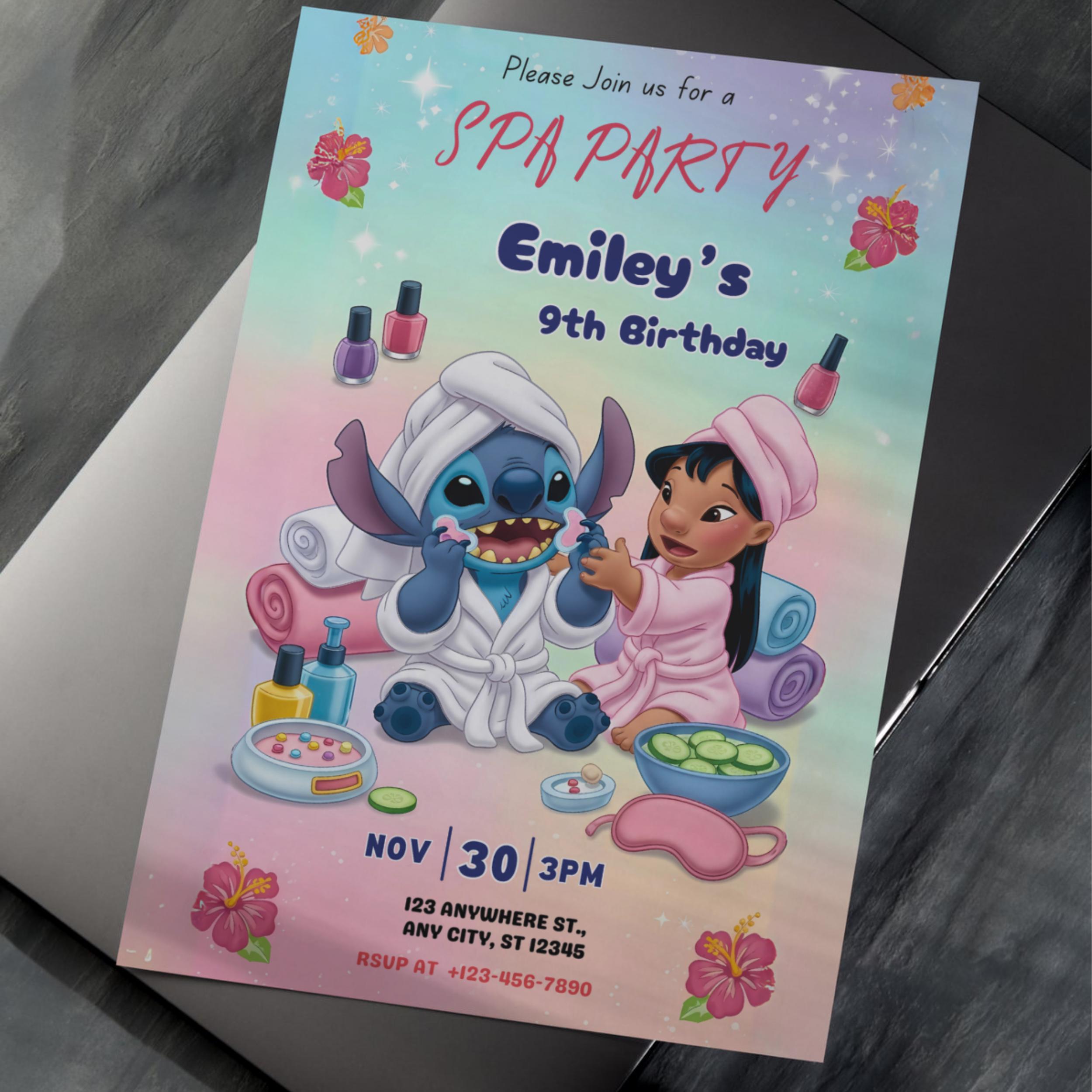 Lilo and Stitch Spa Party Invitation: Pastel Birthday (editable Canva ...
