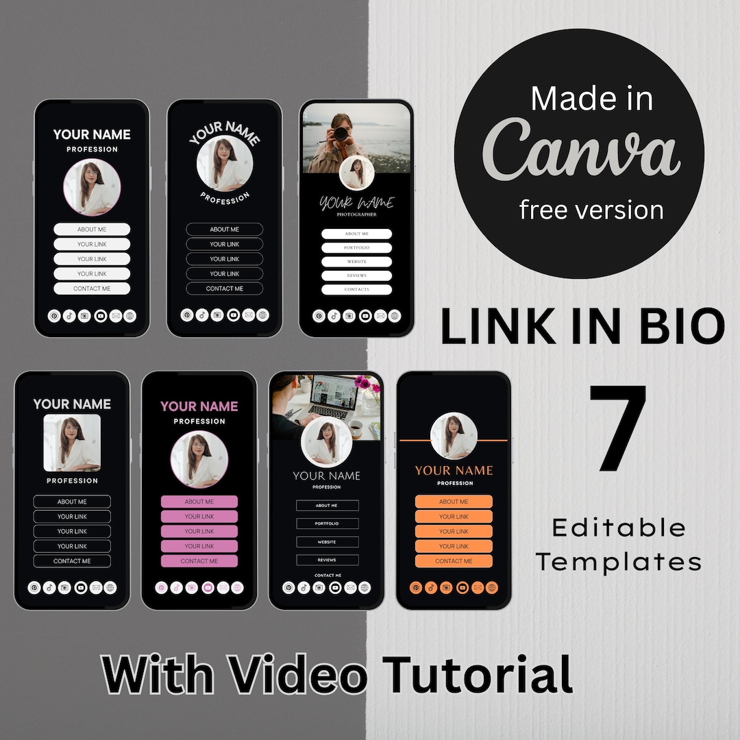 Minimalist Dark Theme Link in Bio Template: Canva Editable (digital ...