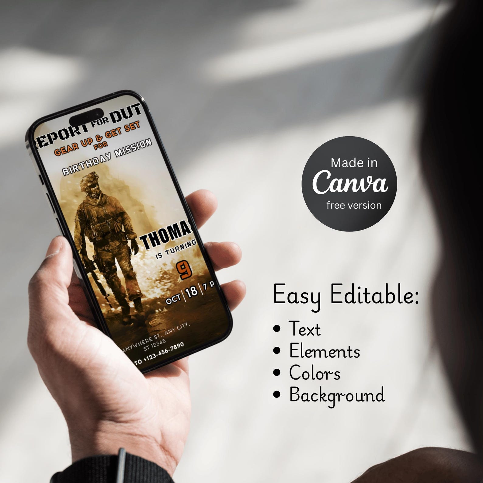 Army Birthday Invitation | Editable Canva War Theme Invite | Military ...
