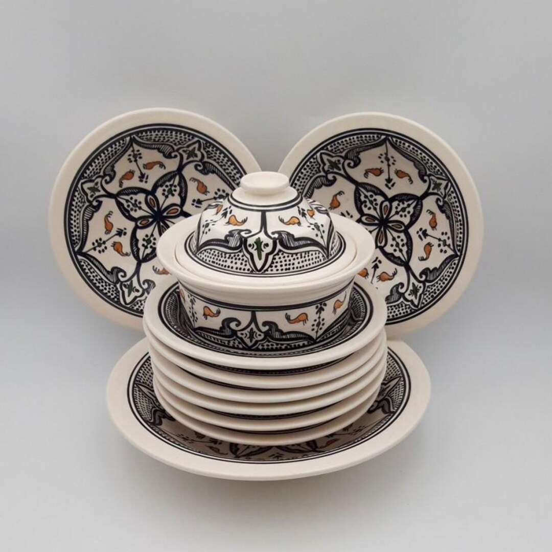 Tebsi Moroccan Black Couscous Plate Set - 8 People - Etsy