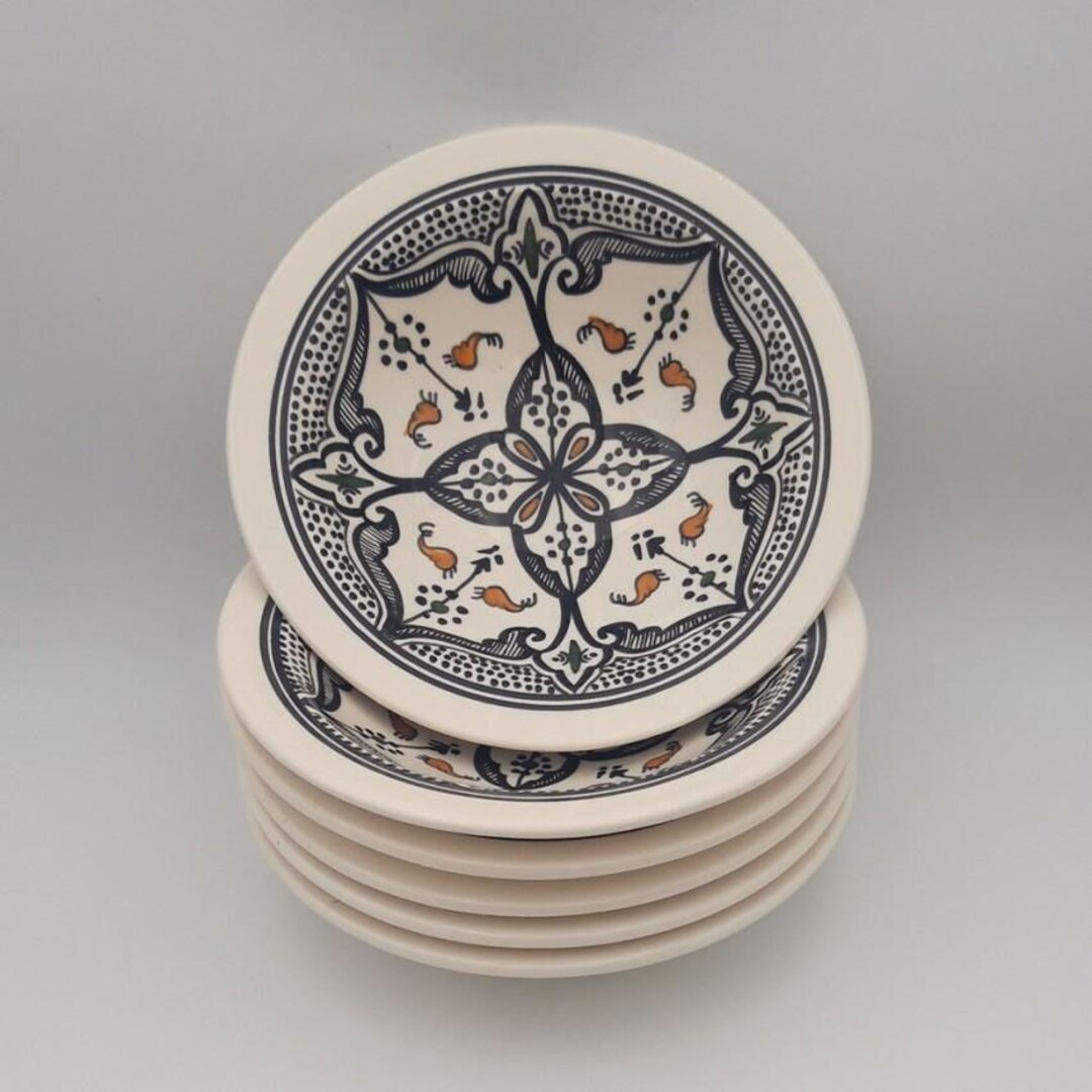 Lot De 6 Assiettes Tebsi Marocain Noir - D 23 Cm - Etsy