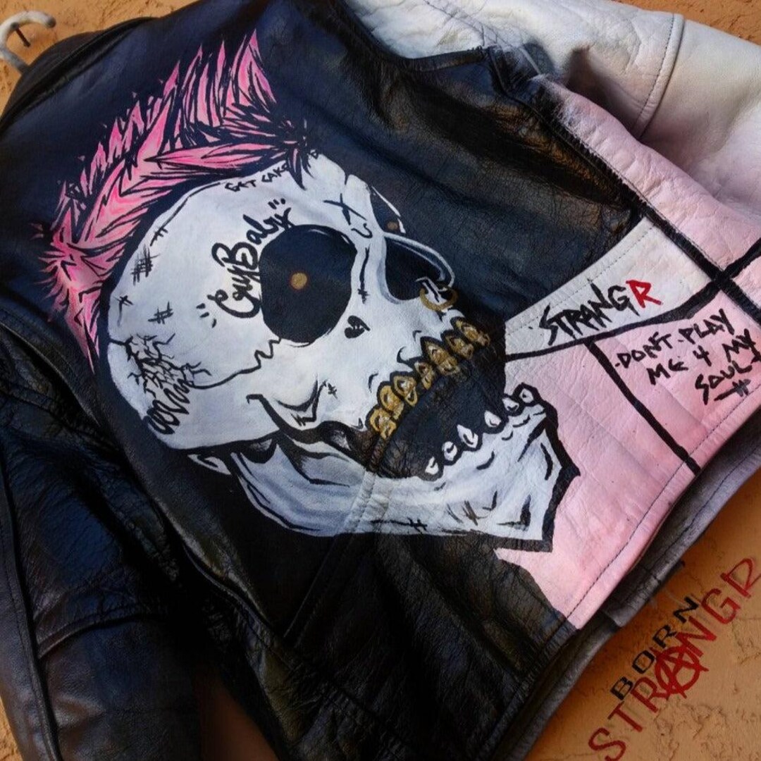 Custom Hand-painted Punk Leather Jacket – Graffiti Skull Design, Biker ...