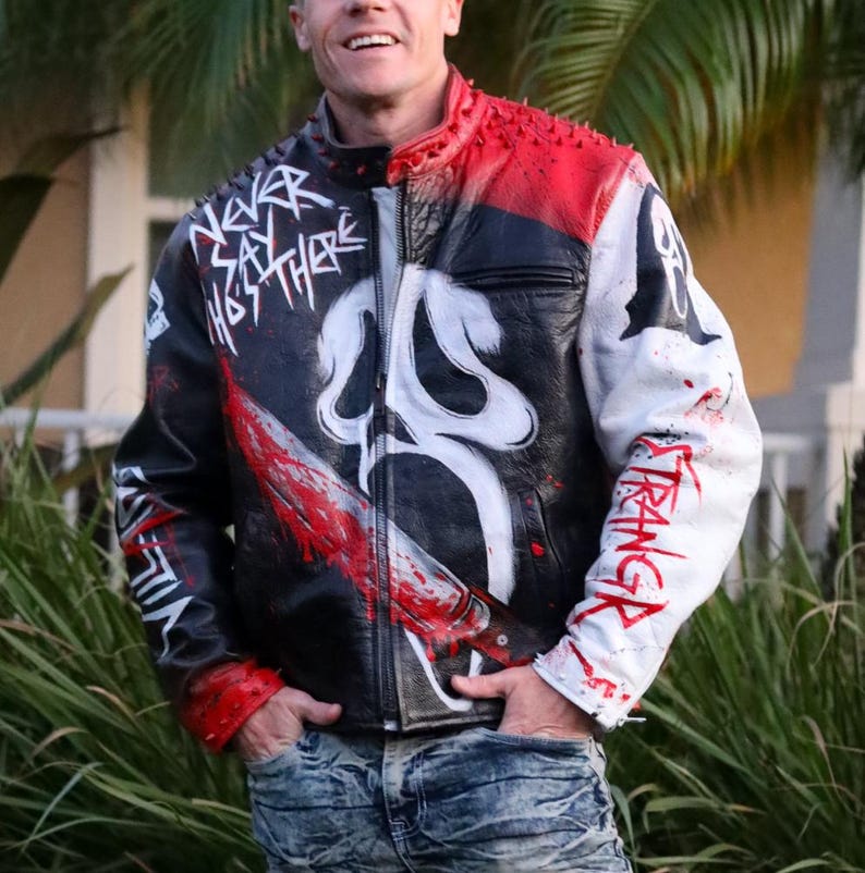Custom Hand-painted Leather Jacket Scream Mask Art, Bloody Horror Movie ...