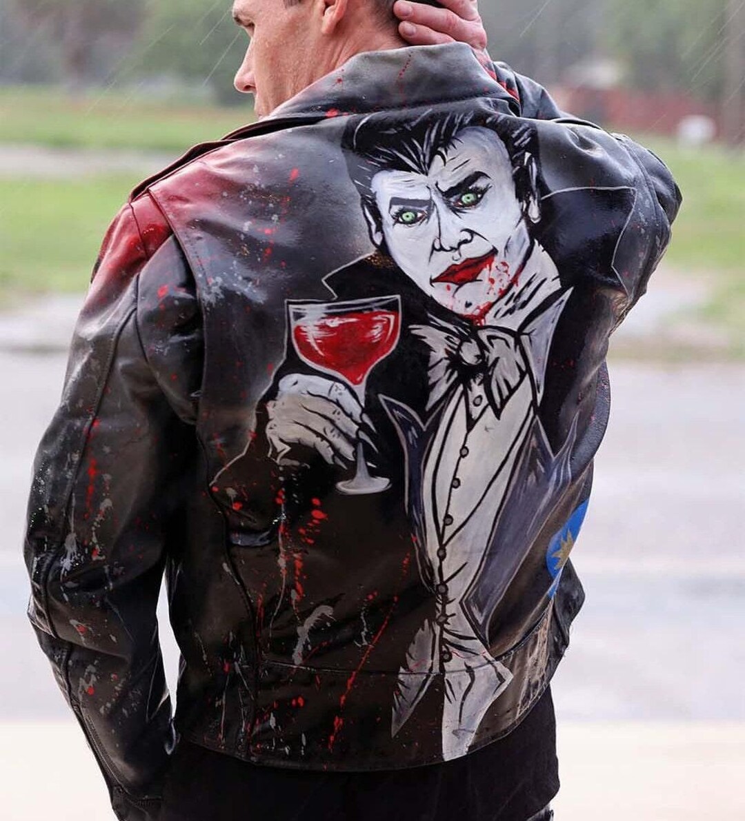Custom Hand-painted Leather Jacket Vampire Artwork, Bloody Gothic ...