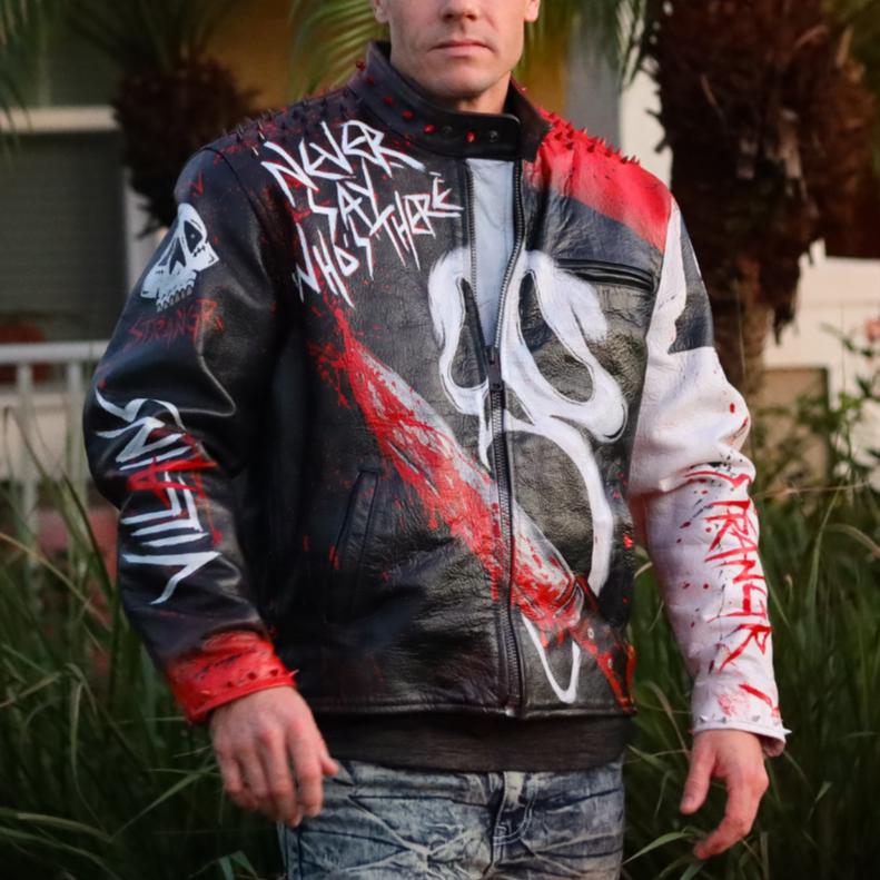 Custom Hand-painted Leather Jacket Scream Mask Art, Bloody Horror Movie ...