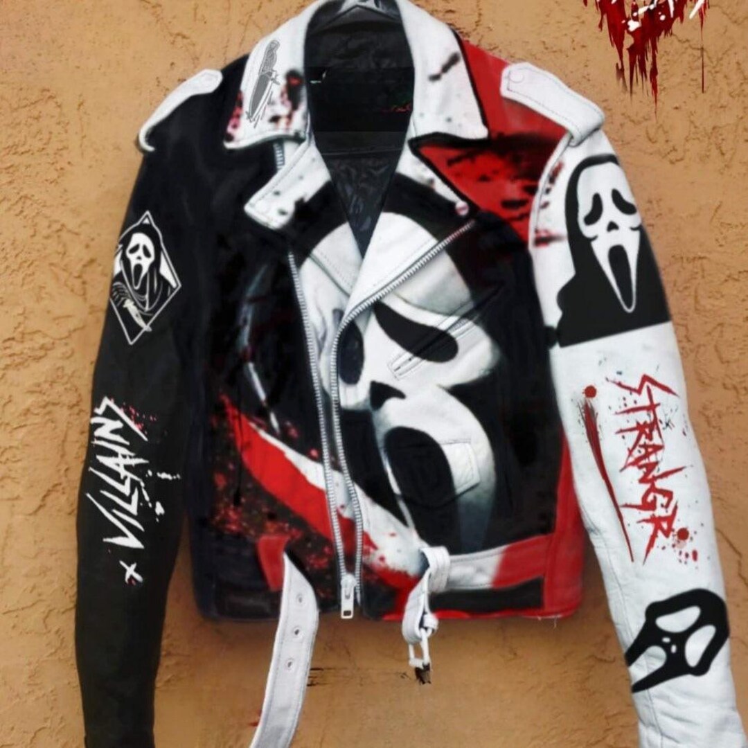 Custom Hand-painted Leather Jacket Scream Mask Art, Bloody Horror Movie ...