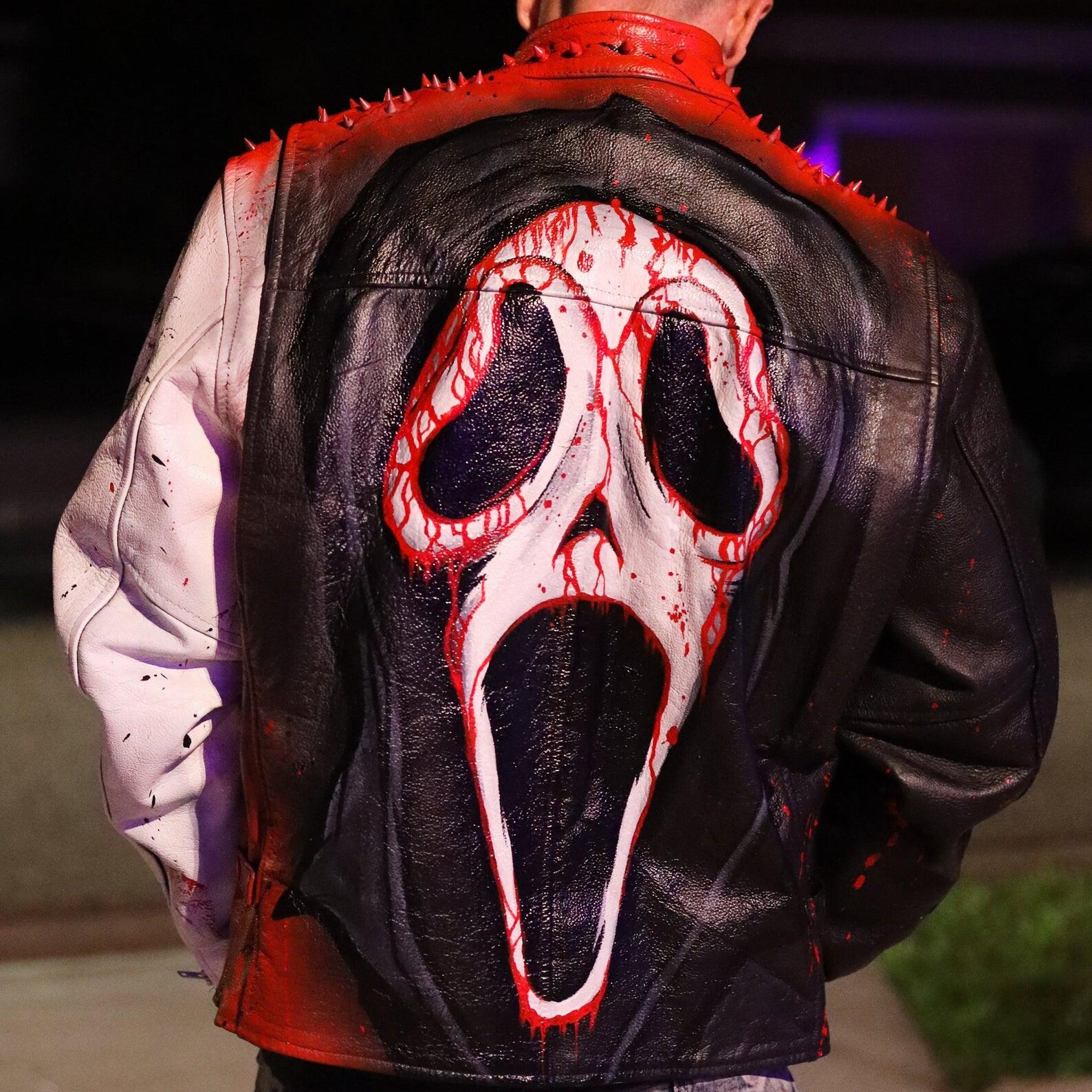Custom Hand-painted Leather Jacket Scream Mask Art, Bloody Horror Movie ...
