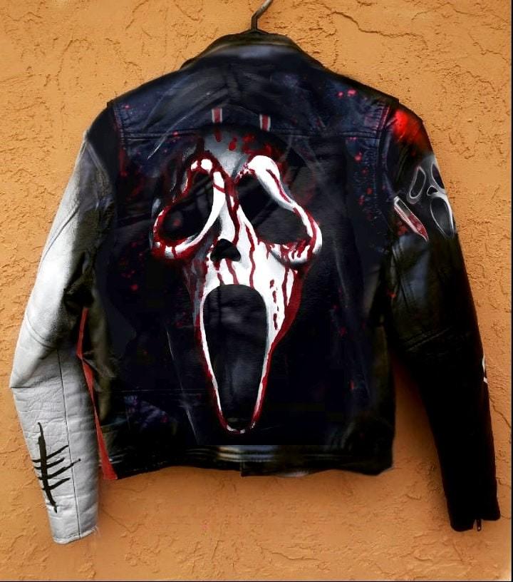 Custom Hand-painted Leather Jacket Scream Mask Art, Bloody Horror Movie ...
