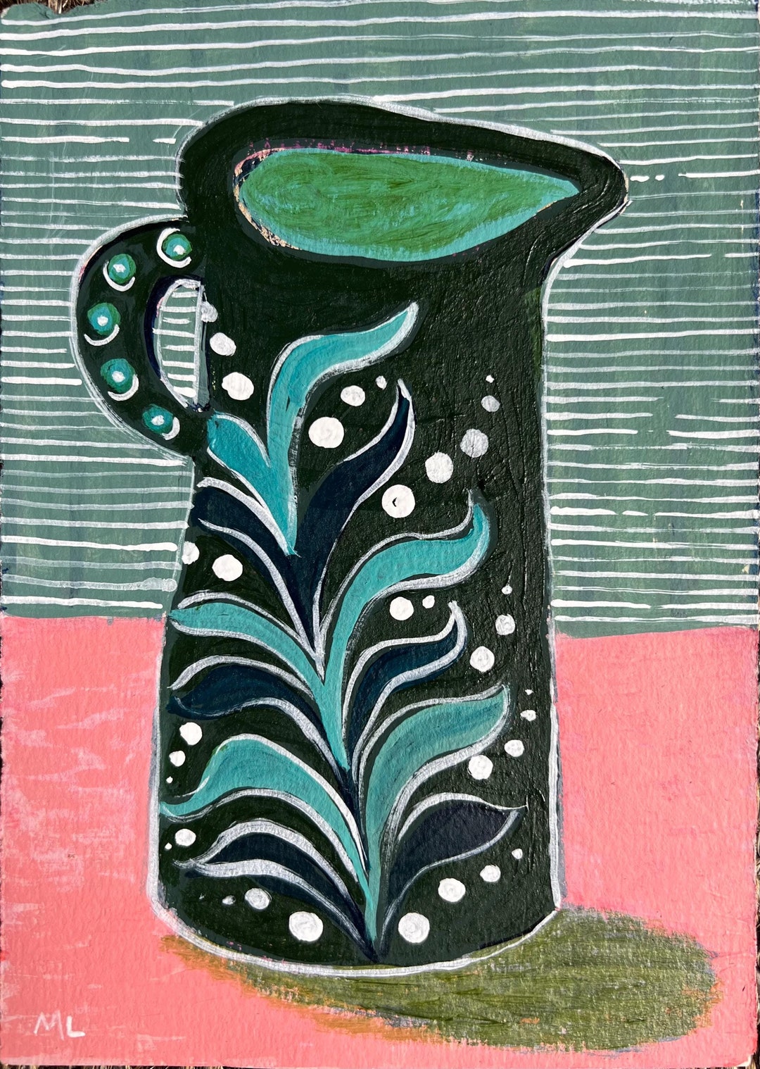 Small Still Life Folk Art Painting - Original Acrylic Painting on Paper ...
