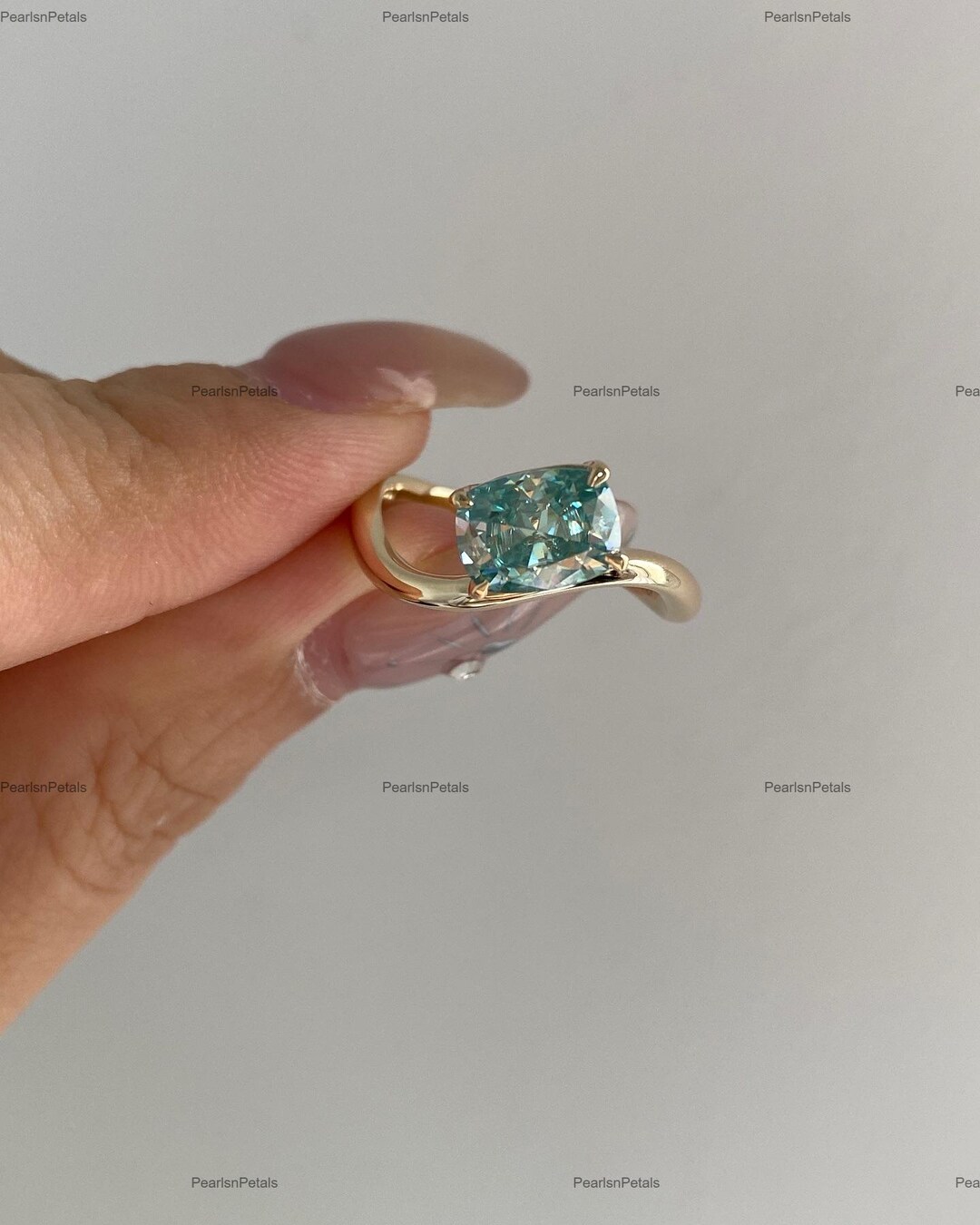 Cushion Cut Green Blue Moissanite Ring: 14k Yellow Gold Solitaire - Etsy