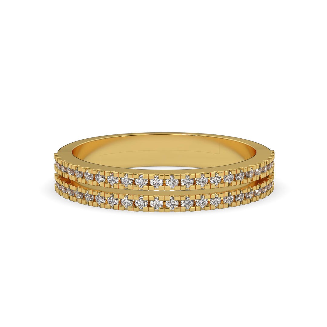 Two Row Diamond Ring - White Gold Pave Wedding Band - Eternity ...