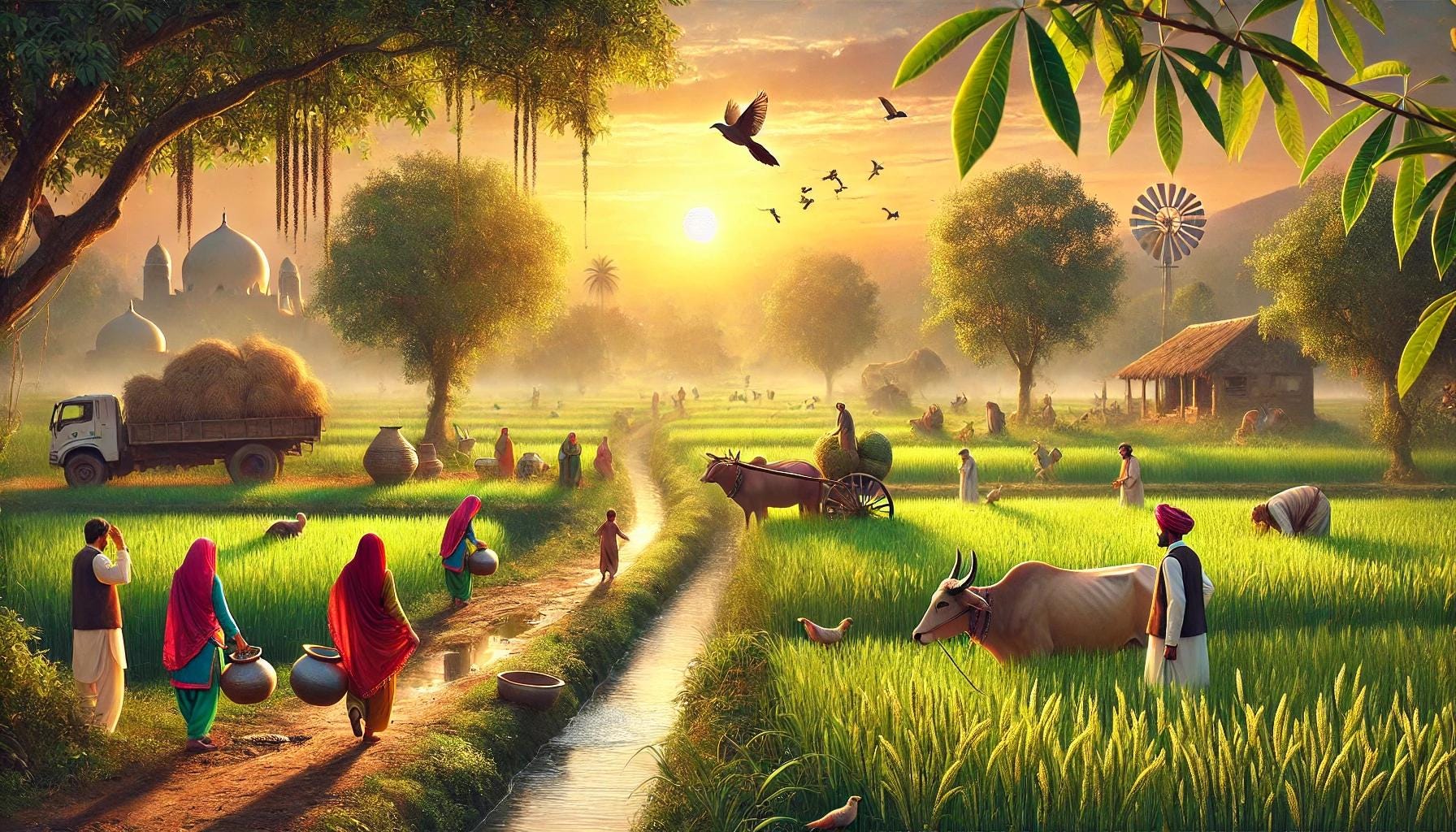 Pakistani Village Morning Digital Art | Traditional Culture Wall Art ...