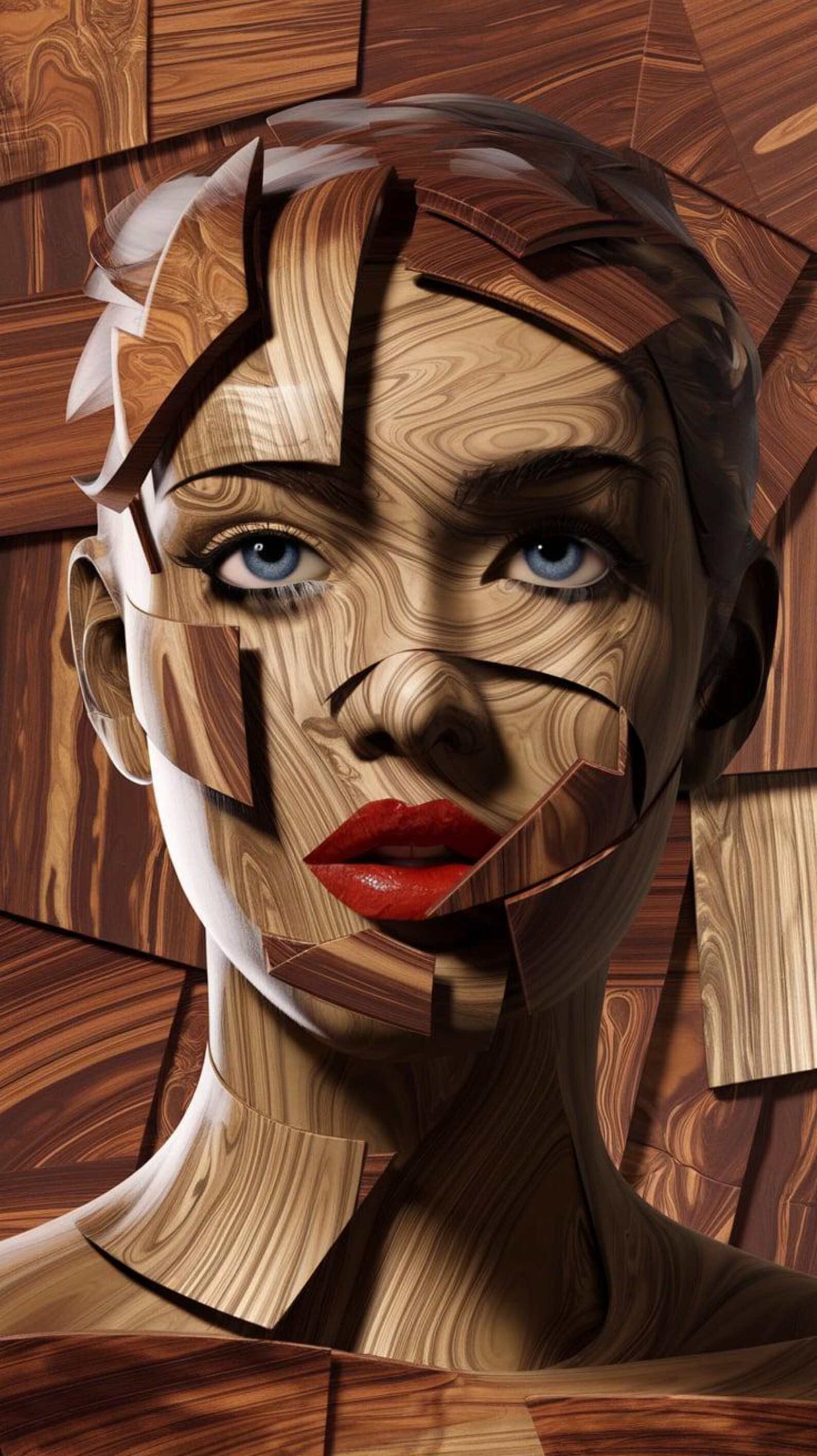 Geometric Wood Mosaic Female Portrait Art | Abstract Digital Download ...