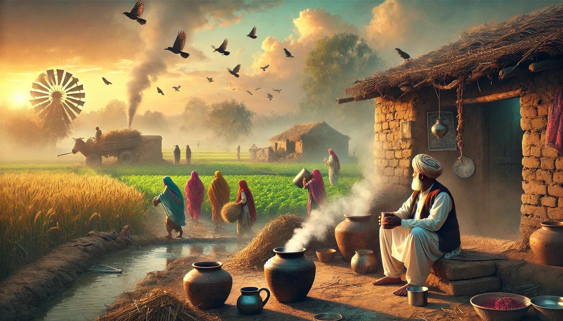 Pakistani Village Morning Digital Art | Traditional Culture Wall Art ...
