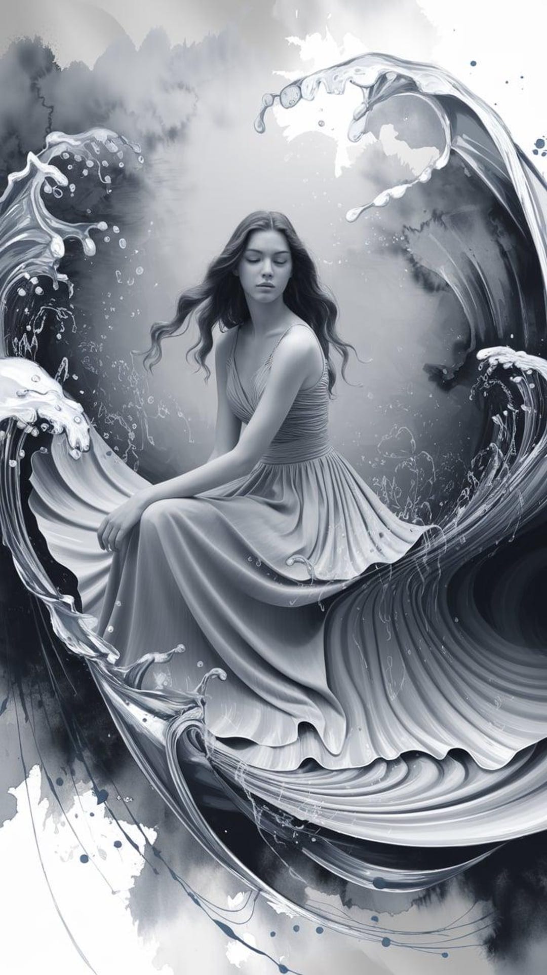 Ethereal Ocean Goddess Art Digital Download | Watercolor Wave Swirl ...
