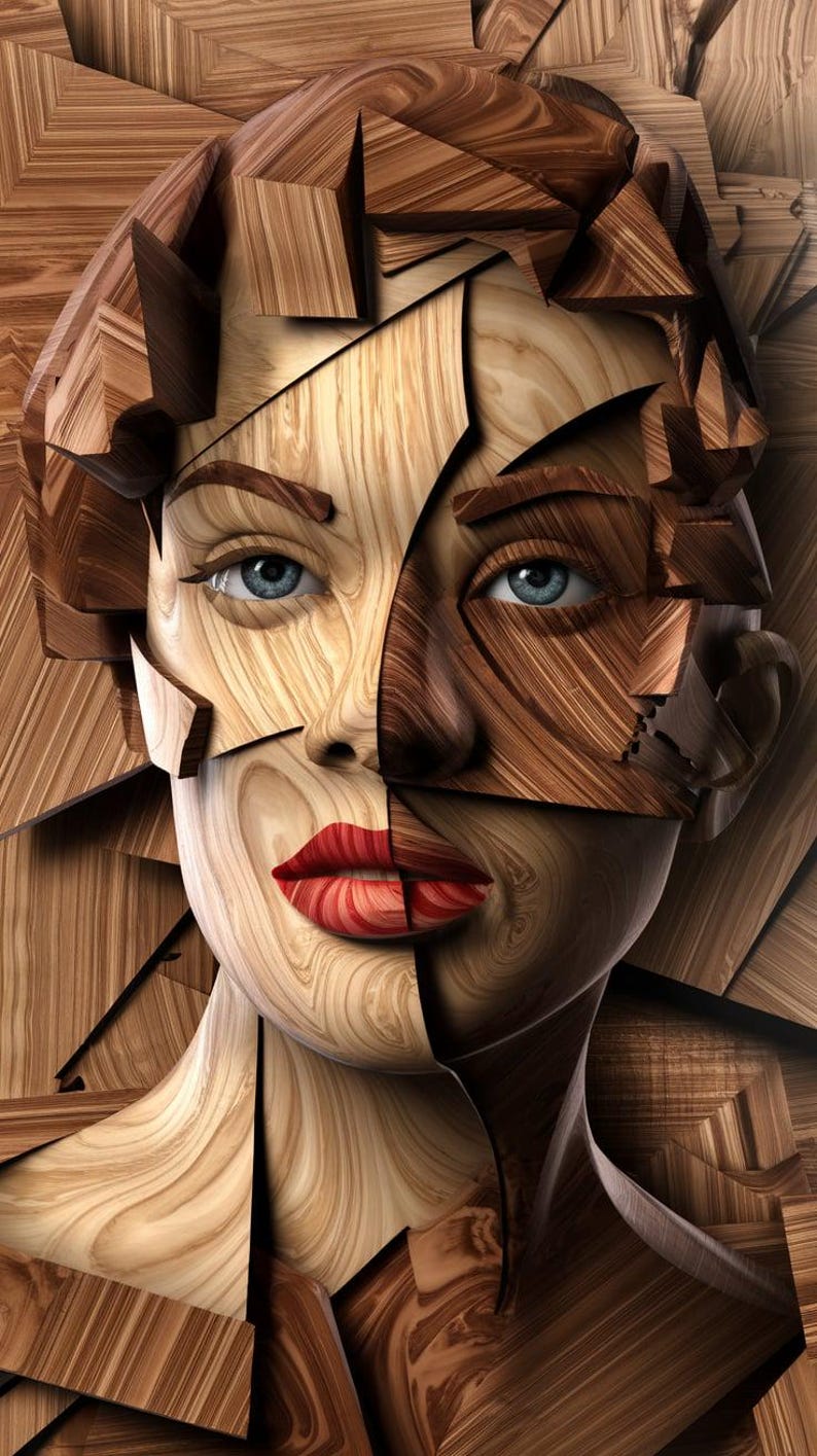 Geometric Wood Mosaic Female Portrait Art | Abstract Digital Download ...