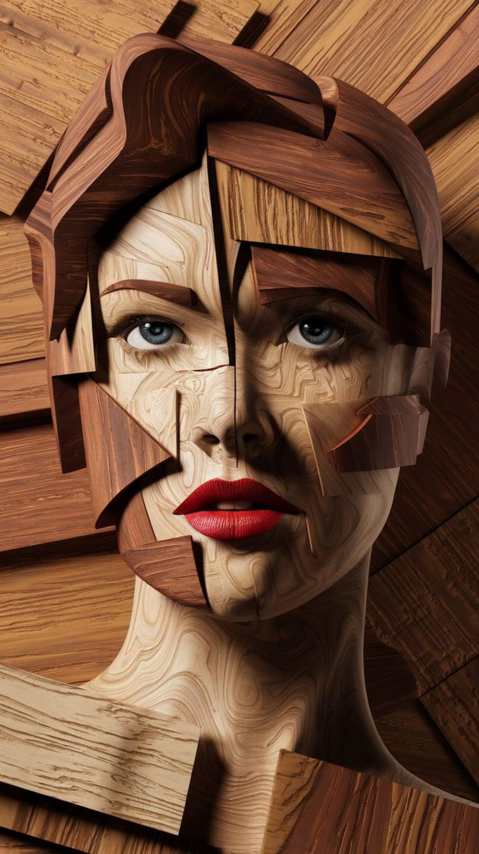 Geometric Wood Mosaic Female Portrait Art | Abstract Digital Download ...