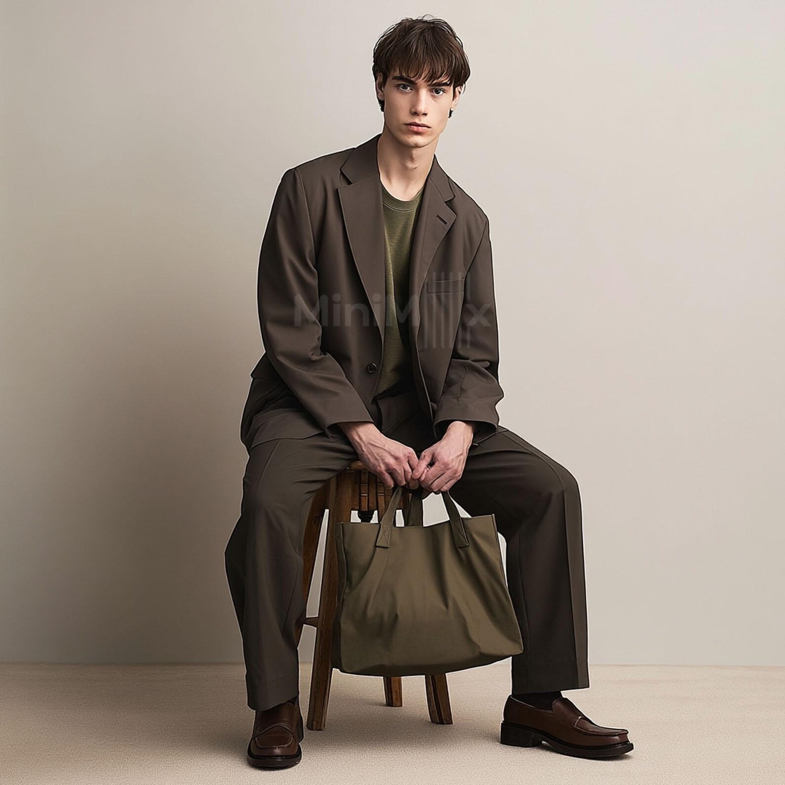 Olive Green Oversized Men's Two-piece Suit Relaxed Blazer & Straight ...