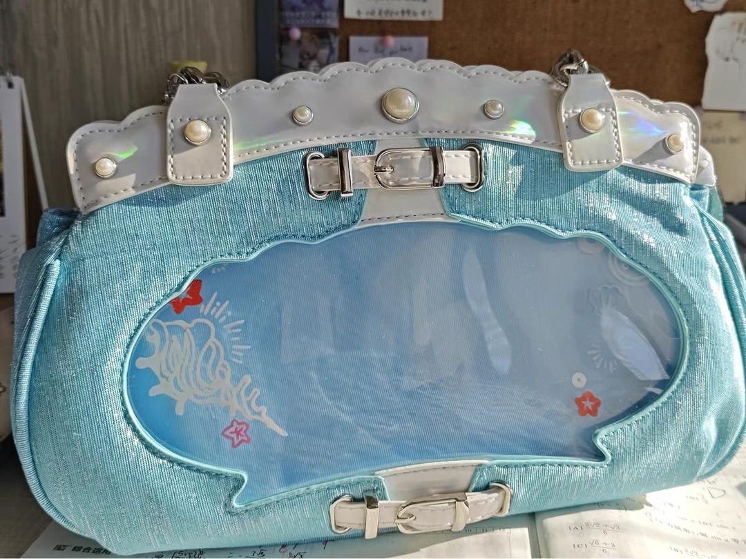 Ocean Blue Ita Bag With Clear Display Window – Pearl Studded Mermaid ...