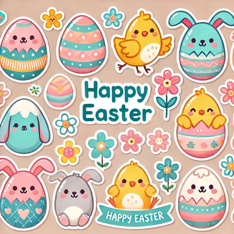 Pastel Easter Stickers | Spring Bunny & Egg Set - Printable - Etsy
