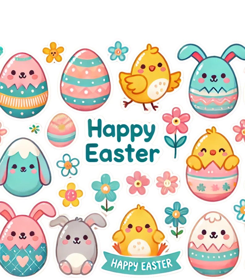 Pastel Easter Stickers | Spring Bunny & Egg Set - Printable - Etsy