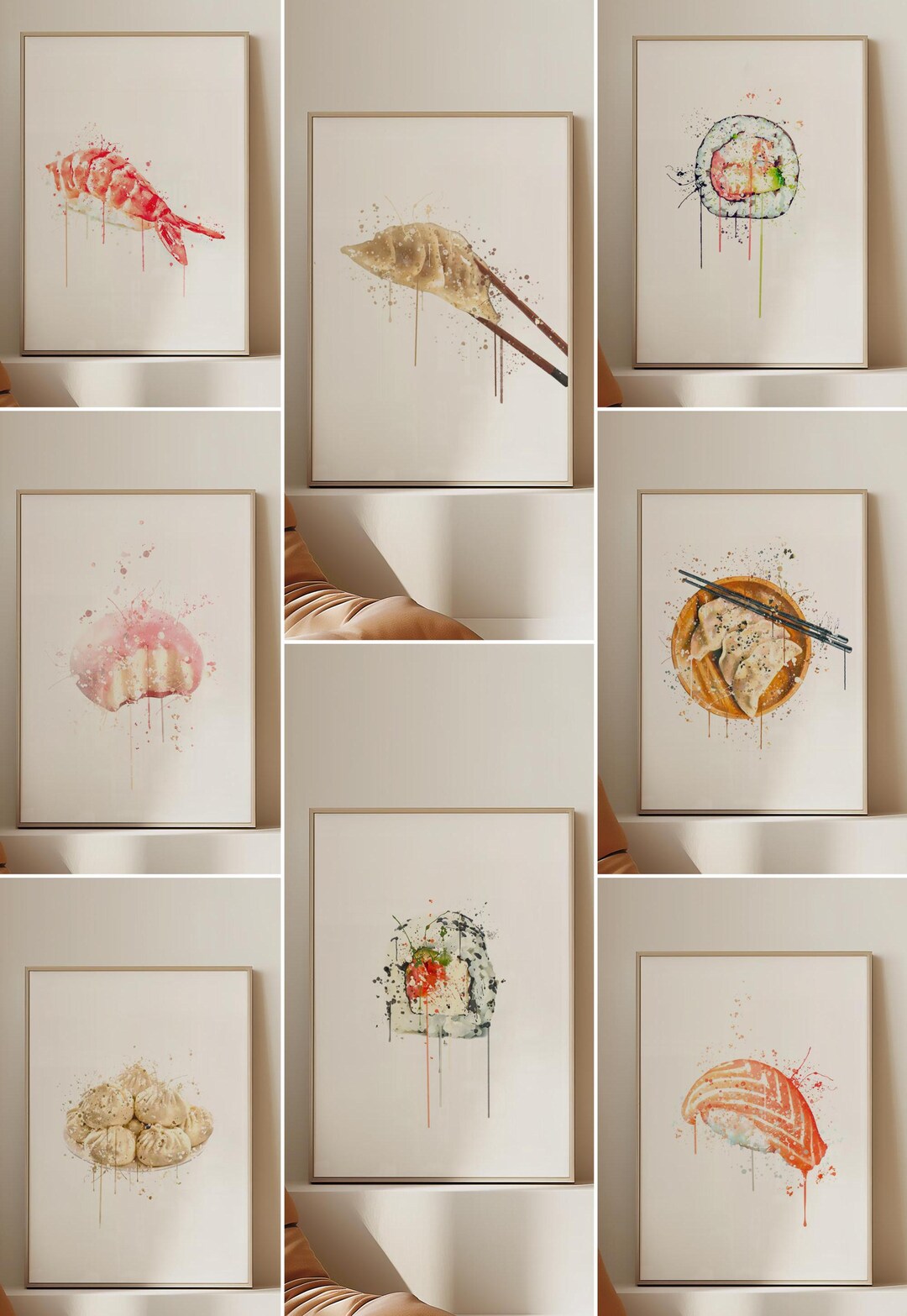 BUNDLE Sushi Digital Prints, 8 Sushi Prints, Printable Art, Digital ...